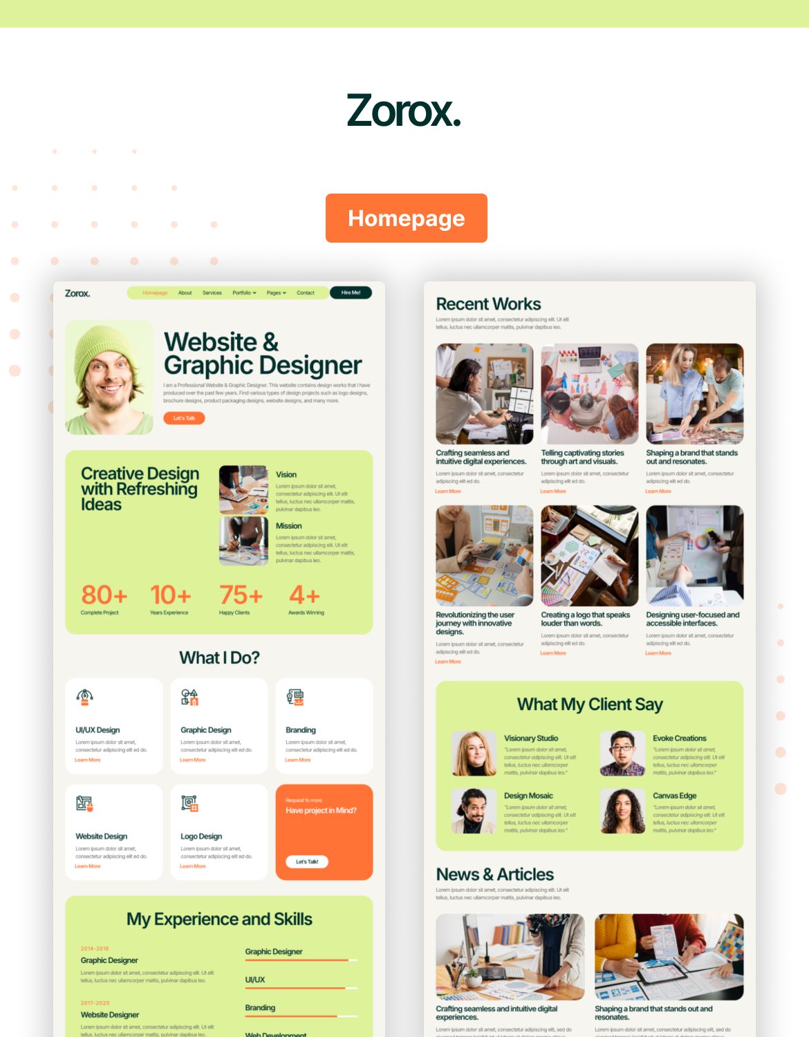 Zorox – Website- und Grafikdesigner-Portfolio Elementor Pro-Vorlagenkit ...