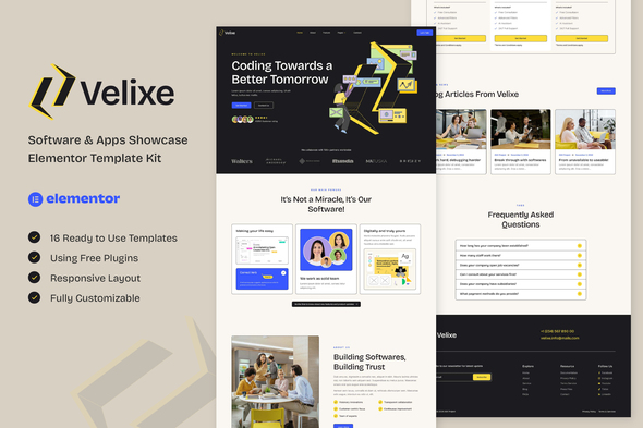 Velixe – Software & Apps Showcase Elementor Template Kit - Agentur zweigelb